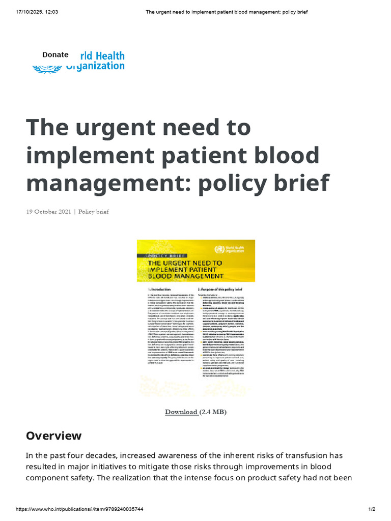 Urgent Need for Patient Blood Management | PDF | Medical Specialties ...