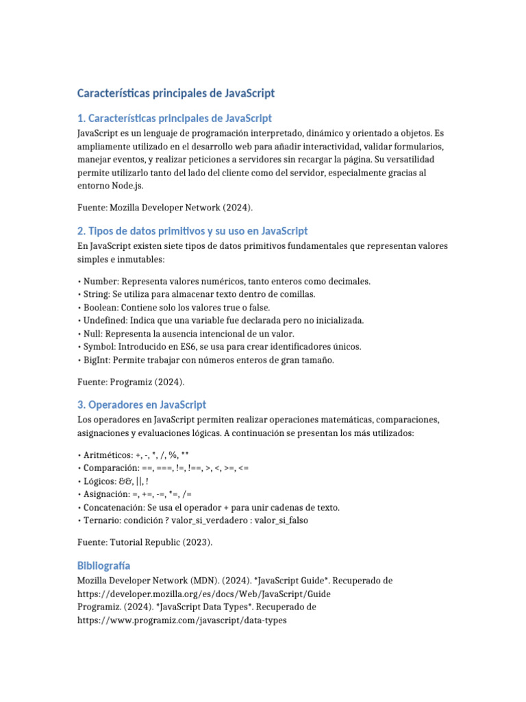Características clave de JavaScript | PDF
