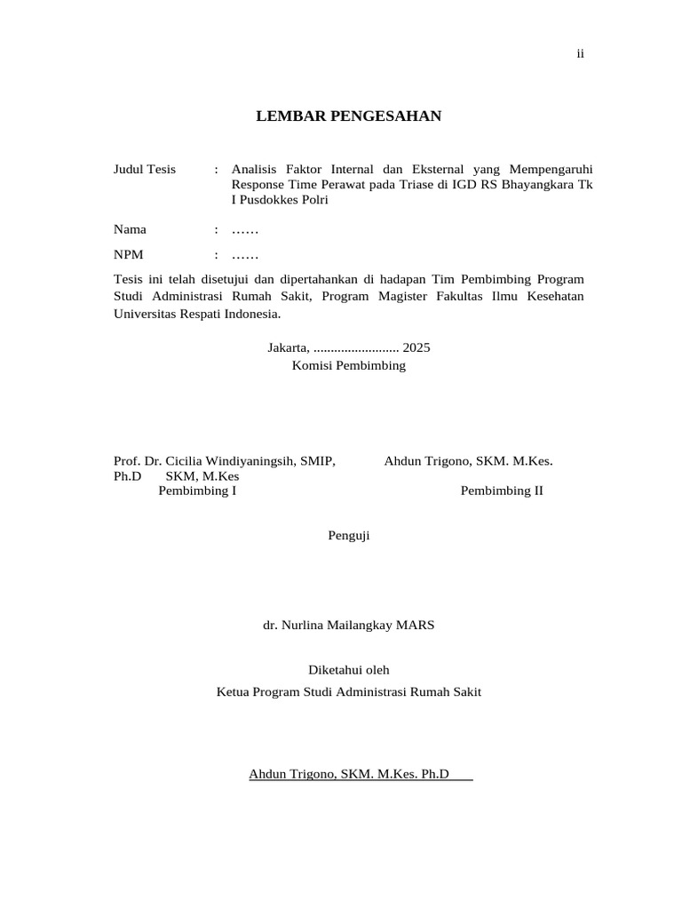Lembar Pengesahan Tesis - Contoh | PDF