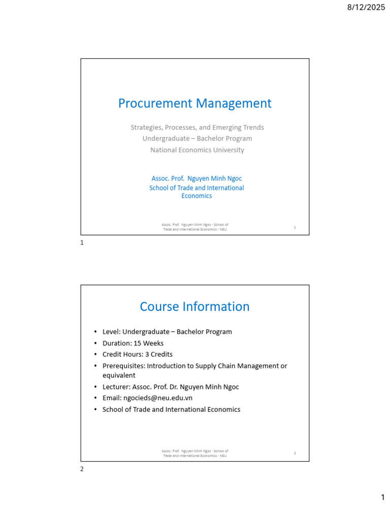 Procurement Management Course Introduction | PDF | Supply Chain ...
