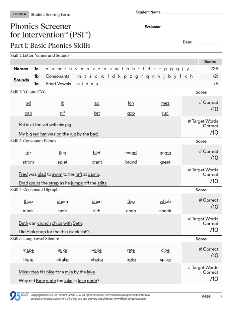 Phonics Screener for Intervention Form | PDF | Linguistics | Phonetics