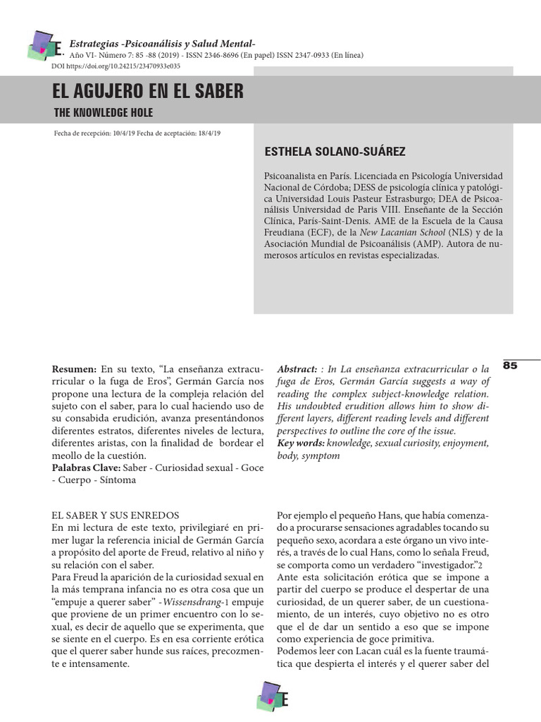 Solano Suarez Creencia Saber | PDF | Jacques Lacan | Psicoanálisis