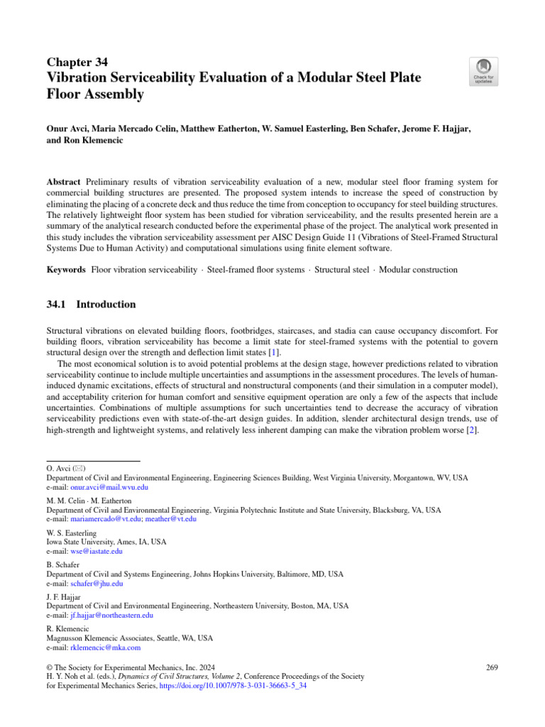 Vibration Serviceability Evaluation of A Modular Steel Plate Floor ...
