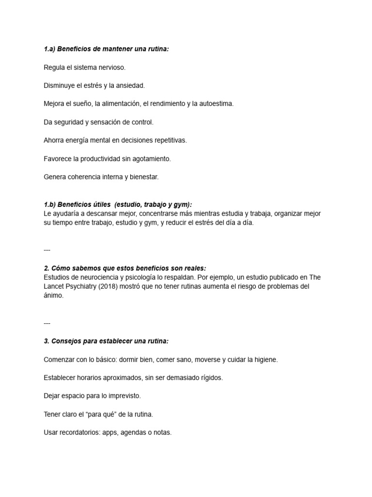 Beneficios y consejos para rutinas diarias | PDF