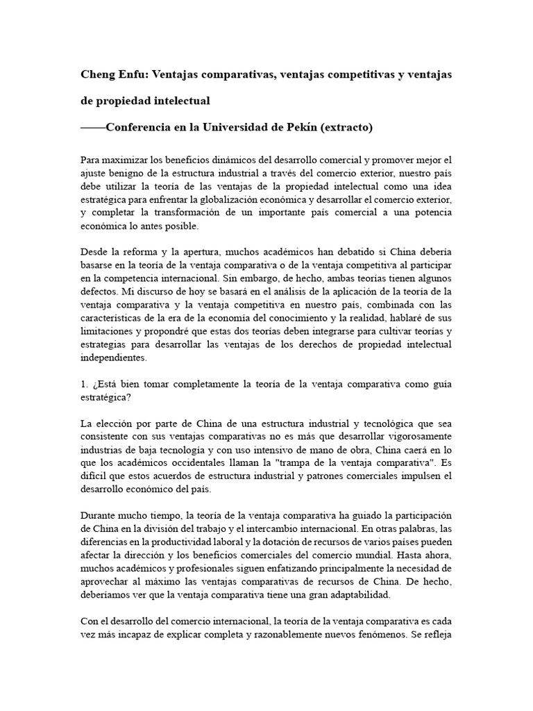 Cheng Enfu Ventajas Comparativas, Ventajas Competitivas y Ventajas de ...