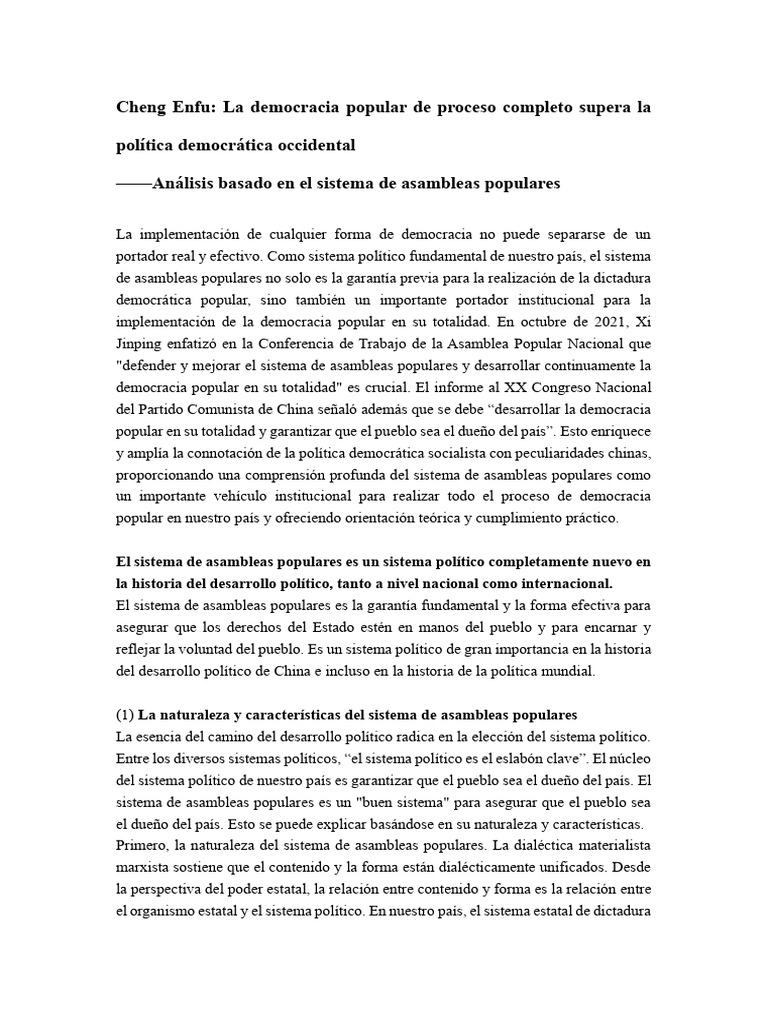 La Democracia Popular de Proceso Completo Supera La Política ...
