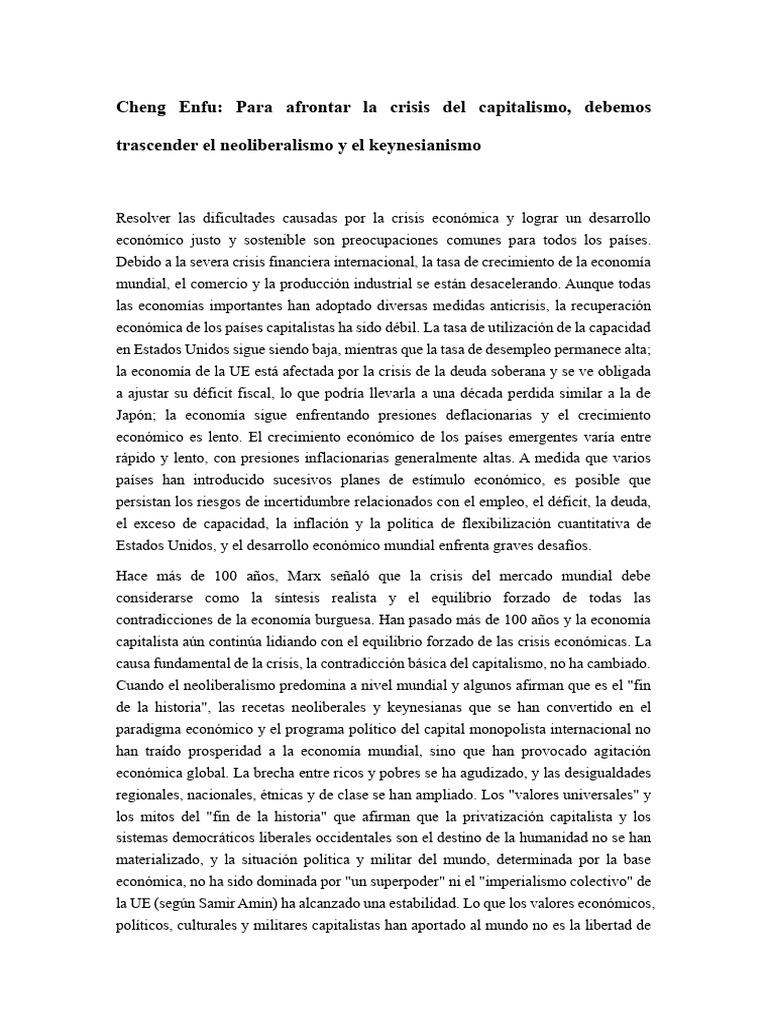 Para Afrontar La Crisis Del Capitalismo, Debemos Trascender El ...