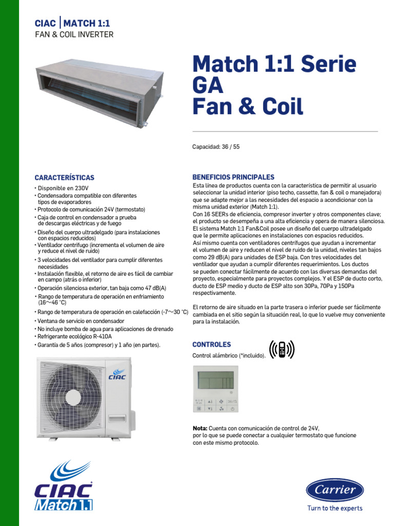 Sistema Match 1:1 Fan & Coil Inverter | PDF | Presión | Ingeniería Química