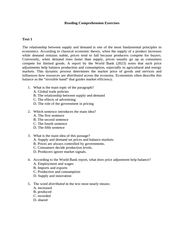 Reading Comprehension Exercises | PDF | Inflation | Entrepreneurship