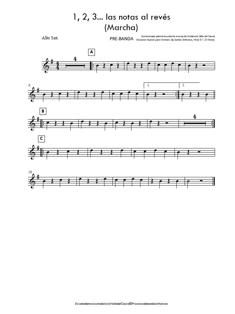 1, 2, 3... Las Notas Al Reves - Alto Sax | PDF