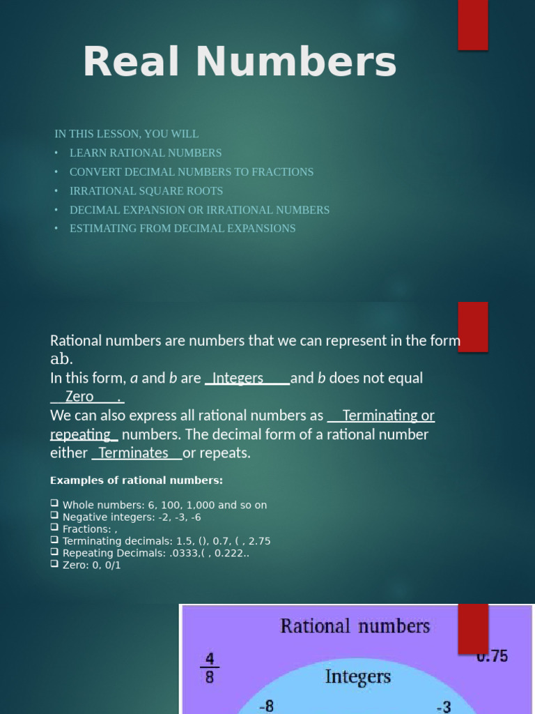 Real Numbers, Rational Numbers and Integers | PDF | Numbers | Rational ...