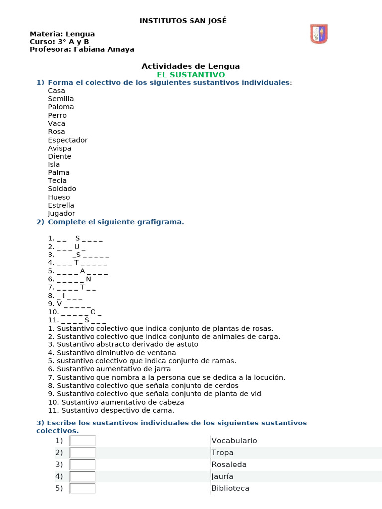 Actividades Sustantivos 2 | PDF | Sustantivo