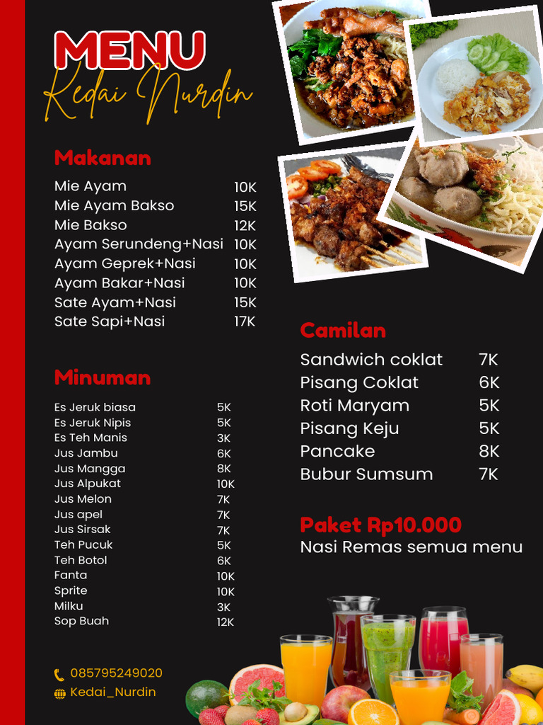 Hitam Kuning Elegan Menu Kedai Mie Dan Camilan | PDF