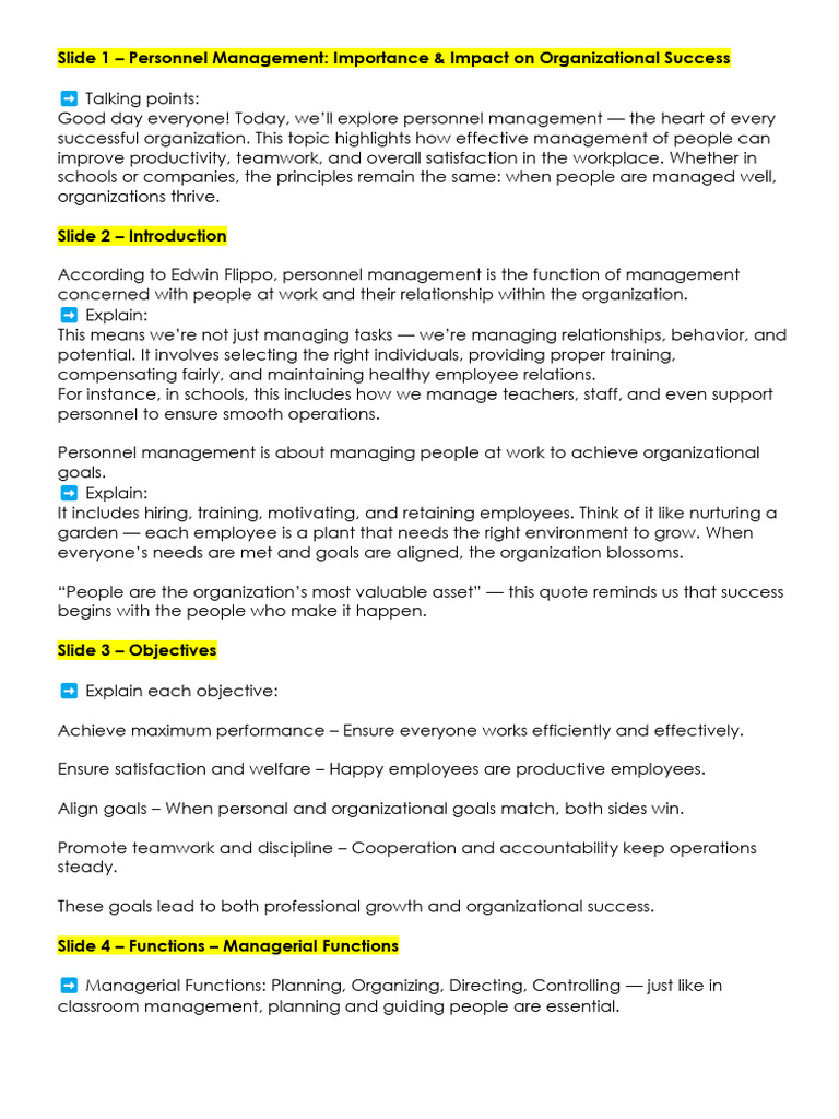 Script For Presentation On Personnel Management | PDF | Human Resource ...