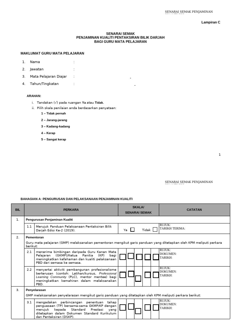 V2GMP Senarai Semak Penjaminan Kualiti PBD Lampiran C | PDF