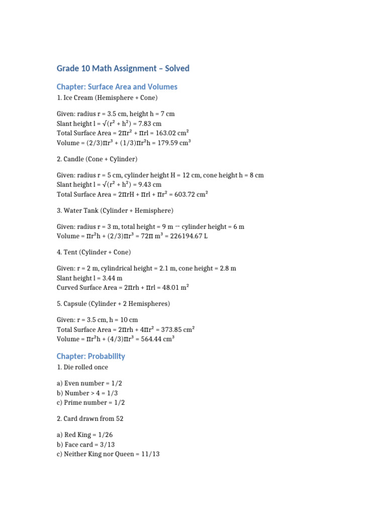 Grade 10 Math Assignment Solved | PDF