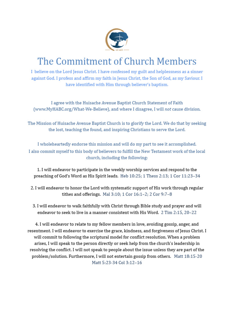 Church Member Commitment Agreement | PDF | Jesus | God In Christianity