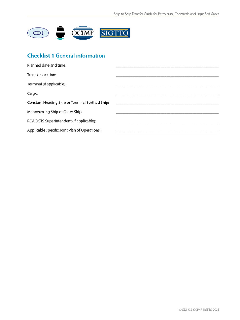 Ship to Ship Transfer Safety Checklist | PDF | Ships | Gases
