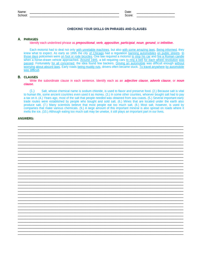 Output on Phrases and Clauses | PDF | Salt | Clause