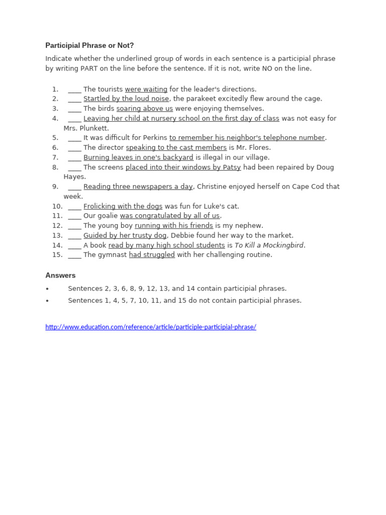 Identifying Participial Phrases | PDF