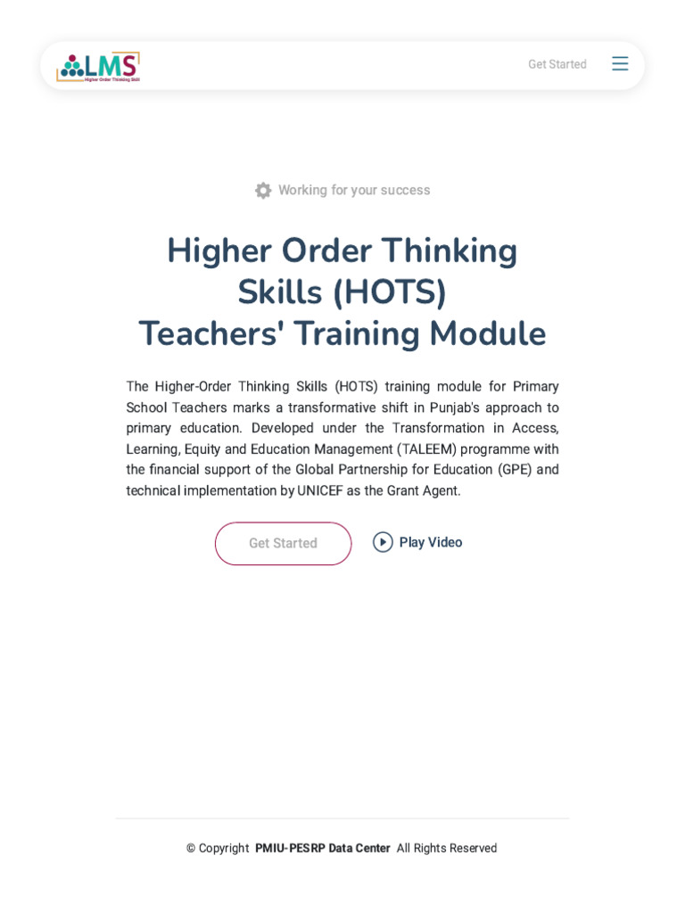 Landing Page - Higher Order Thinking Skills (HOTS) Teachers' Training | PDF | Teachers | Learning