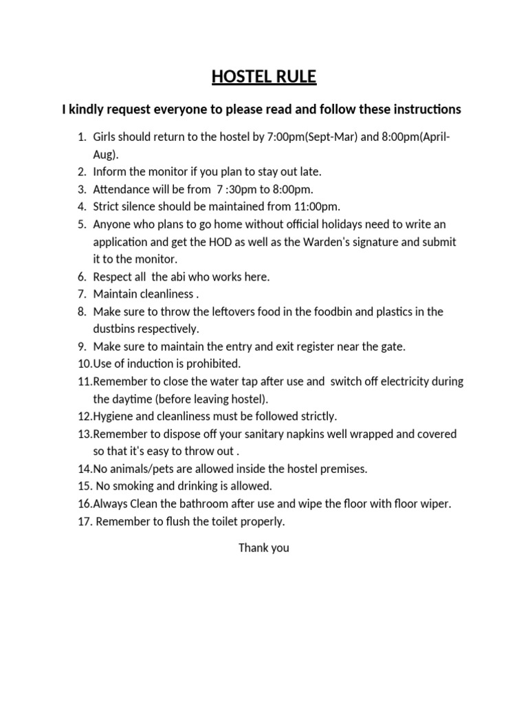Hostel Rule | PDF