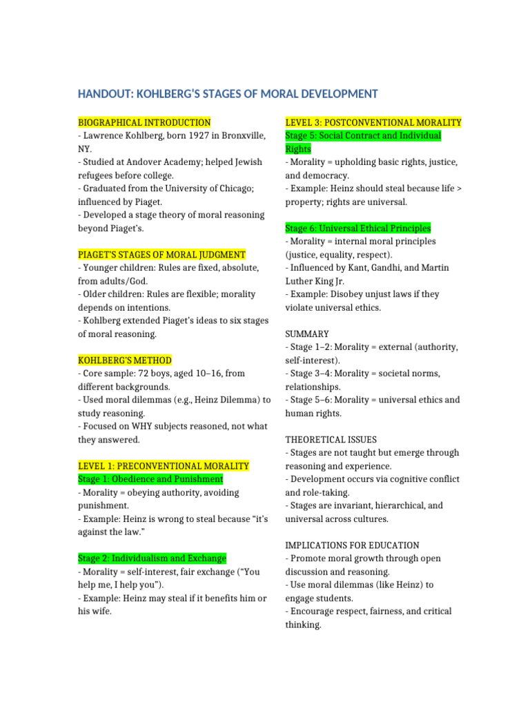 Kohlberg's Moral Development Stages | PDF | Morality | Social Psychology
