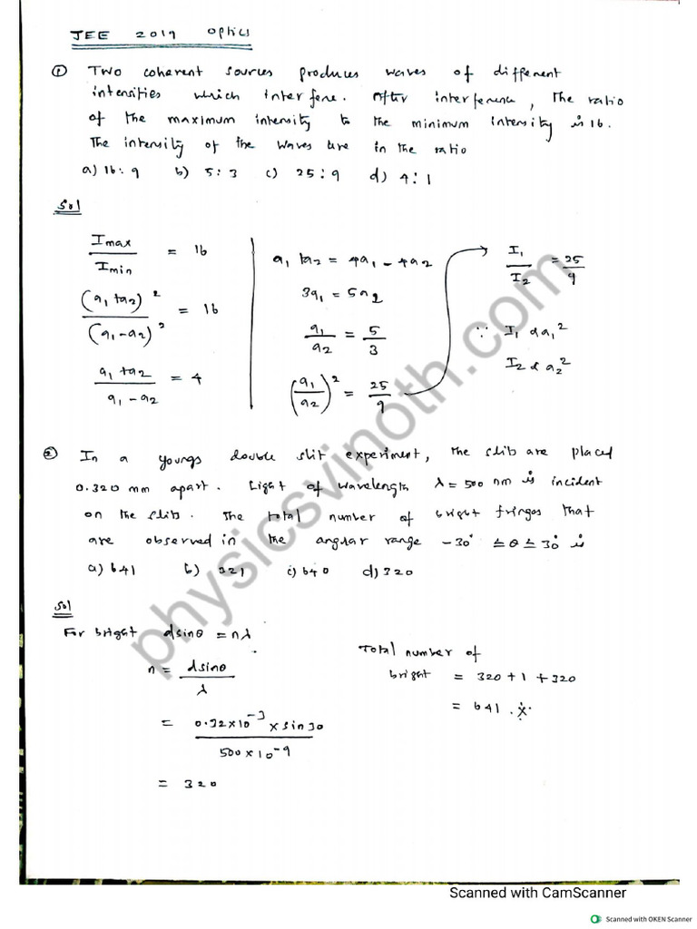 JEE 2019 Optics - Watermark | PDF