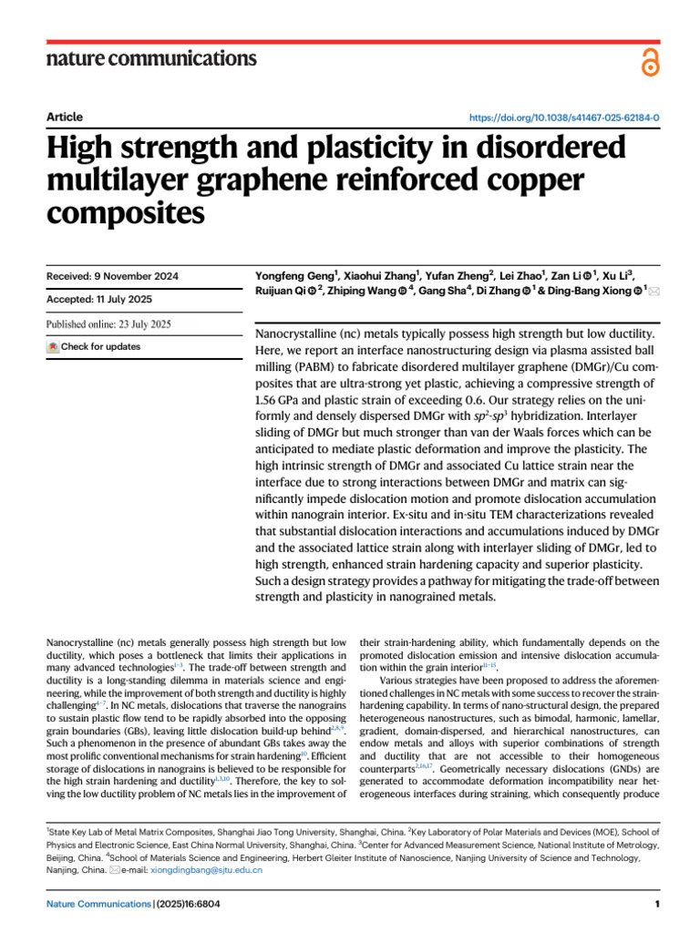 High Strength and Plasticity in Disordered Multilayer Graphene ...