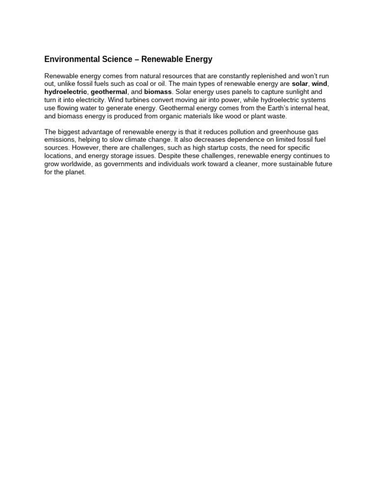 Environmental Science - Renewable Energy Class Notes | PDF