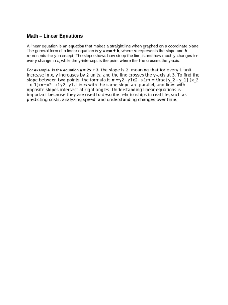 Linear Equations Overview and Examples | PDF