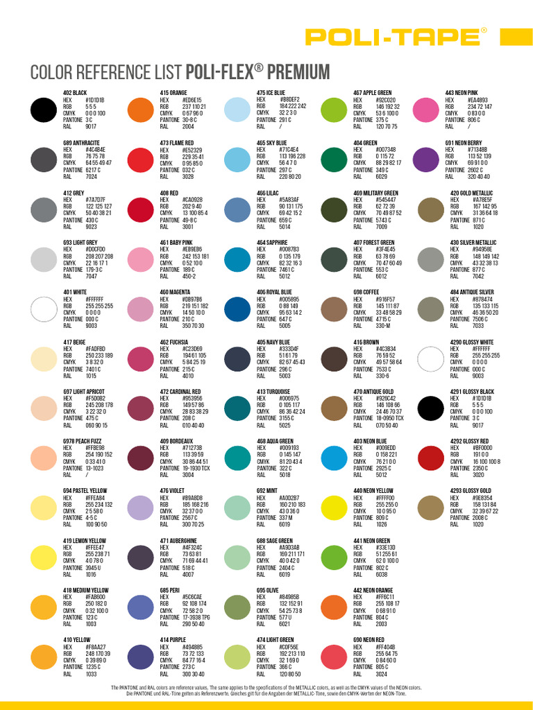 Color Reference Guide for Poli-Flex | PDF | Light | Cascading Style Sheets