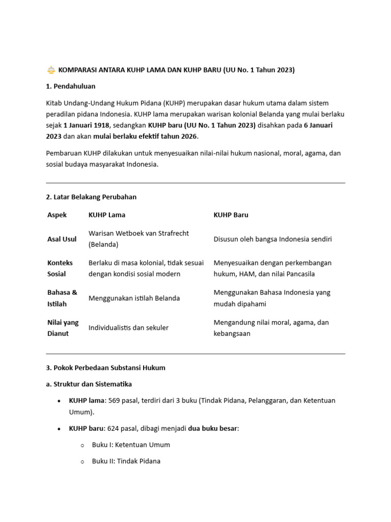 Komparasi KUHP Lama dan Baru 2023 | PDF
