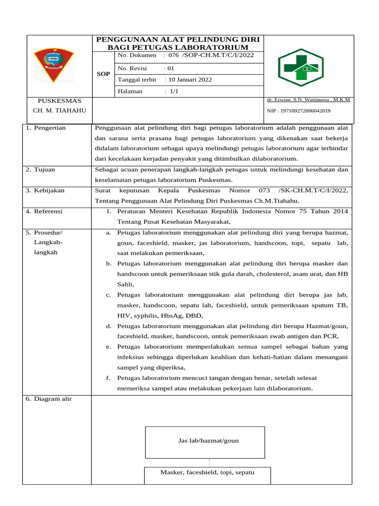 SOP Alat Pelindung Diri Laboratorium | PDF