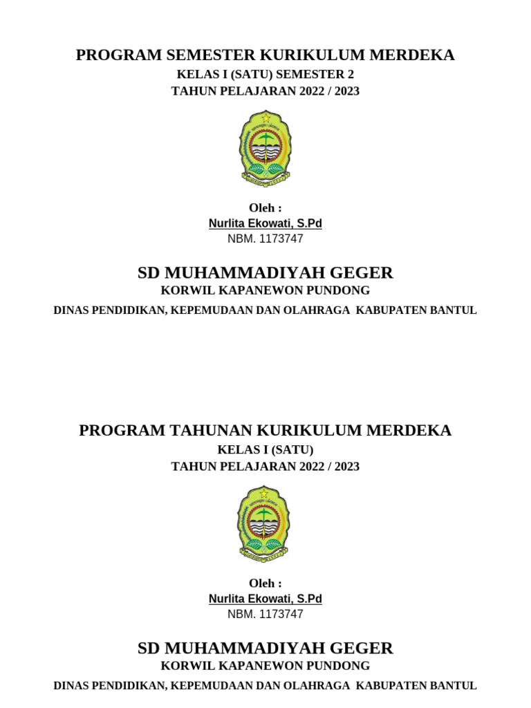 Sampul Program Semester Kurikulum Merdeka | PDF