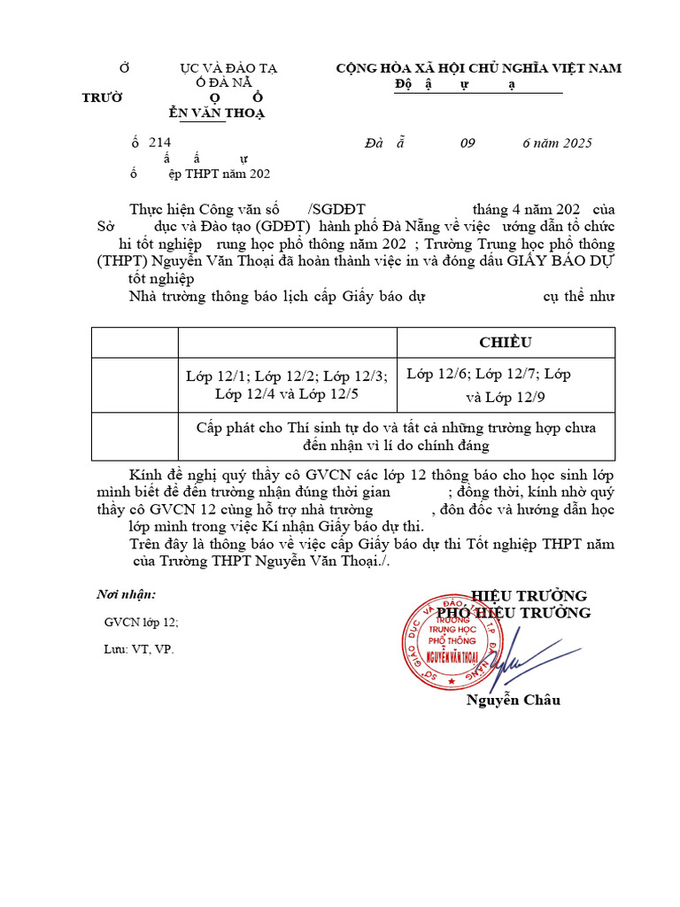 214.THPTNVT - VP.V V Thong Bao Cap Giay Bao Du Thi Tot Nghiep THPT Nam ...
