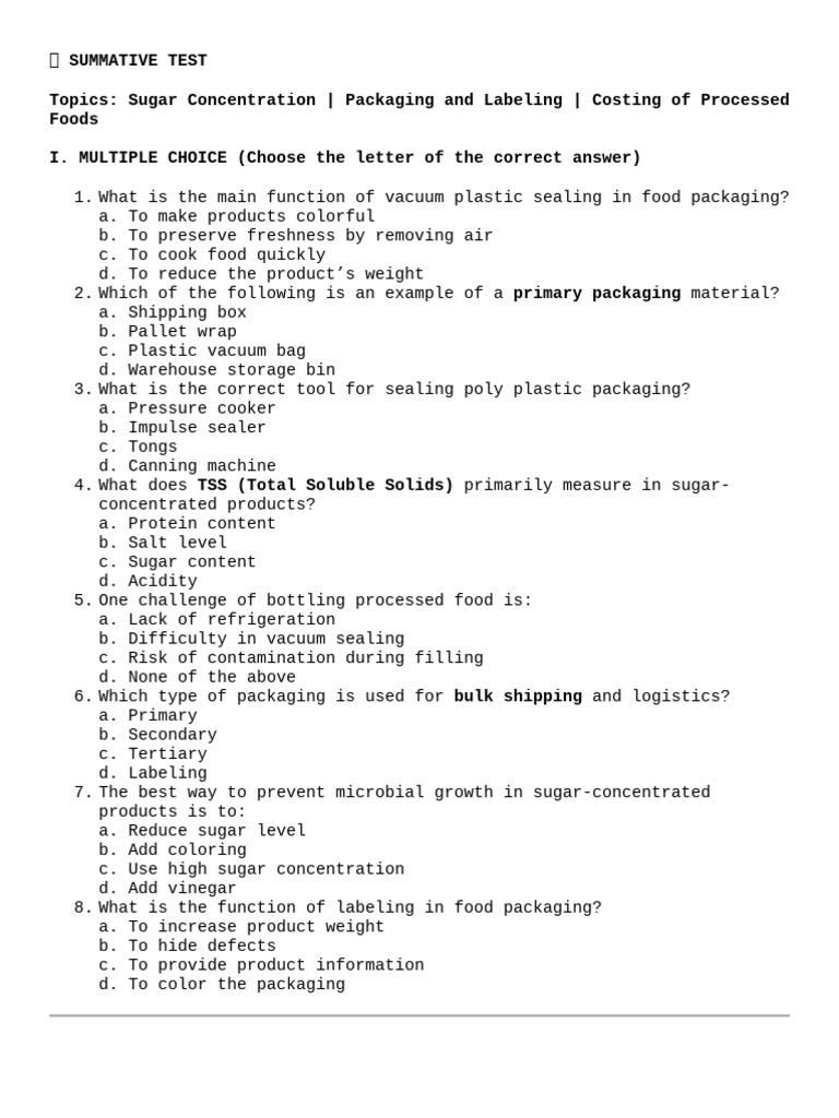 Food Packaging and Sugar Concentration Test | PDF | Canning | Shelf Life