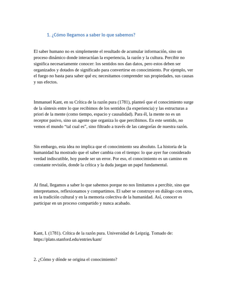 Orígenes y naturaleza del conocimiento humano | PDF | Conocimiento ...