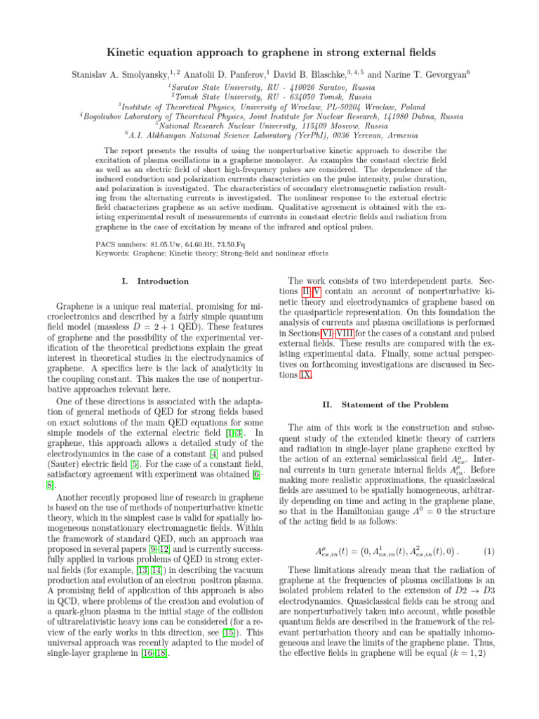 Kinetic Equation Approach To Graphene in Strong External Fields | PDF ...