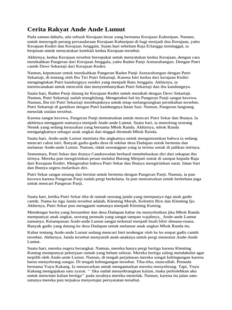 Cerita Rakyat Ande Ande Lumut | PDF