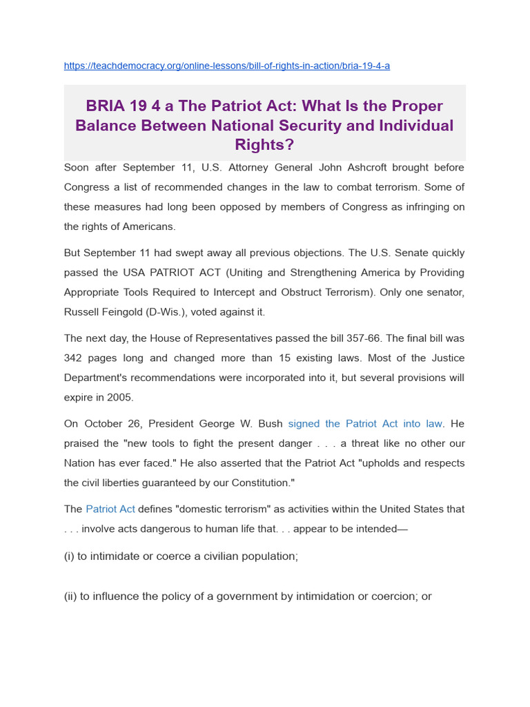 Patriot Act: Security vs. Privacy Debate | PDF | Patriot Act | Search ...