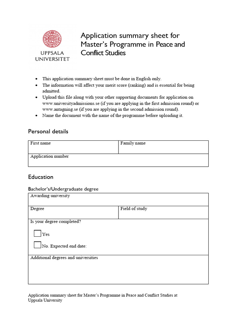 C 271548 L 3 K Peace and Conflict Application Summary Sheet 22 23 | PDF