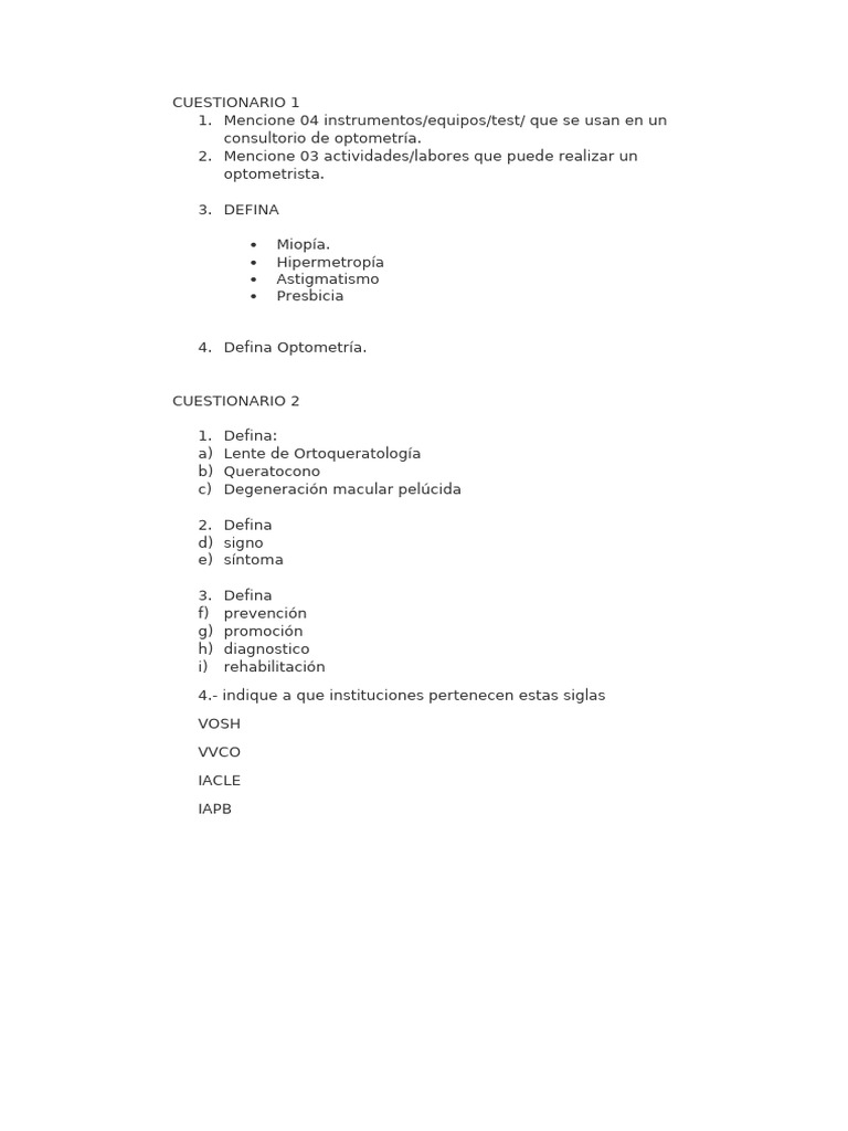 Cuestionario V | PDF | Percepción visual | Visión