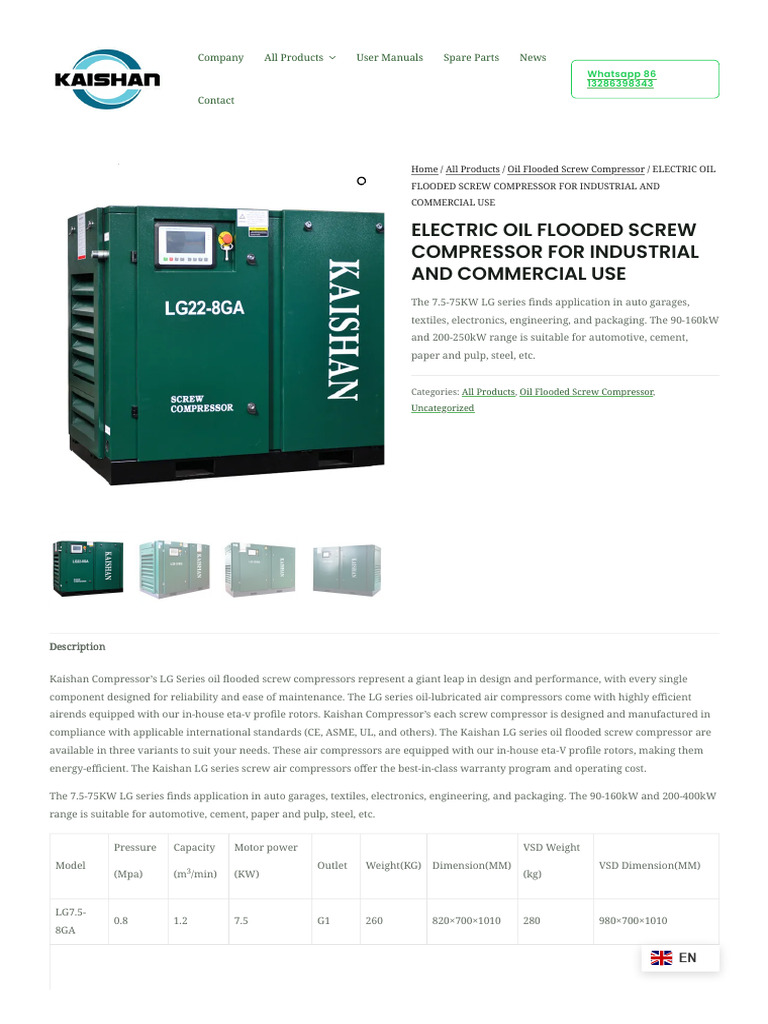 Electric Oil Flooded Screw Compressors | PDF | Screw | Gas Technologies