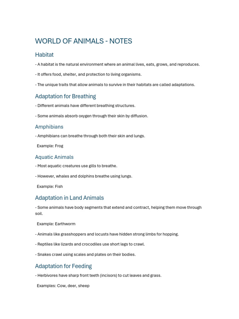 Animal Habitats and Adaptations Guide | PDF