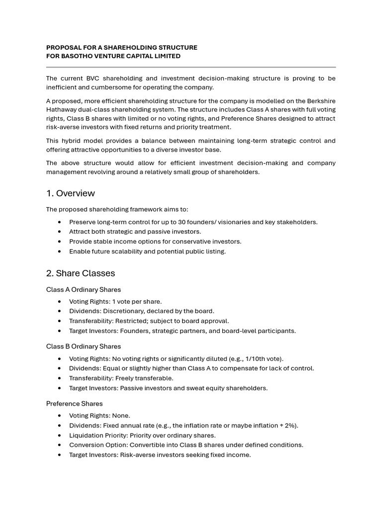Efficient Shareholding Proposal for BVC | PDF | Preferred Stock | Dividend