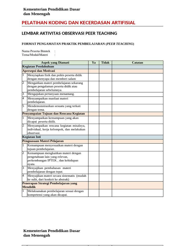 Format Observasi Pembelajaran - Real Teaching | PDF