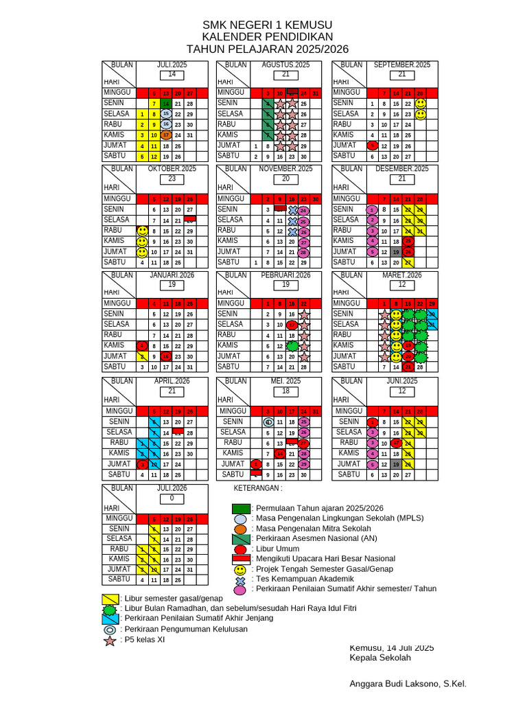 Kalender Pendidikan SMK Negeri 1 Kemusu 2025/2026 | PDF