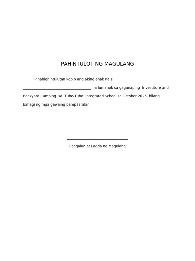 Pahintulot NG Magulang | PDF