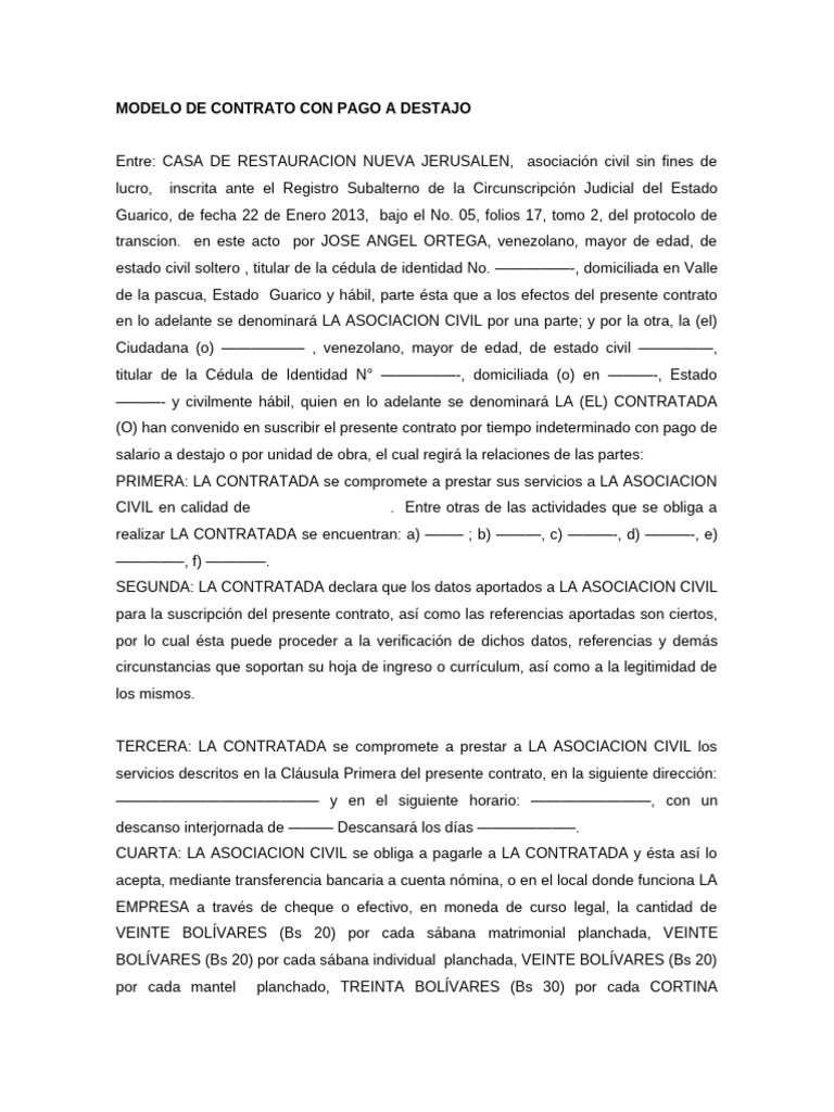 Modelo de Contrato a Destajo | PDF | Salario